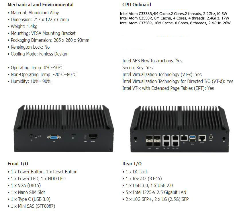 New Arrival Intel Atom C3338R/C3558R/C3758R 5* 2.5G LAN+4*10G SPF+ ...