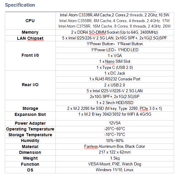 New Arrival Intel Atom C3338R/C3558R/C3758R 5* 2.5G LAN+4*10G SPF+ ...